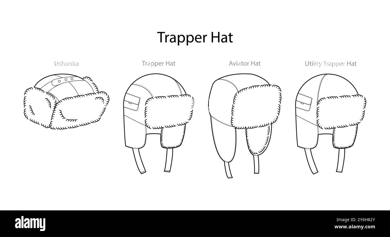 Set of Trapper Hats with text names - Utility Ushanka Aviator. Winter ...