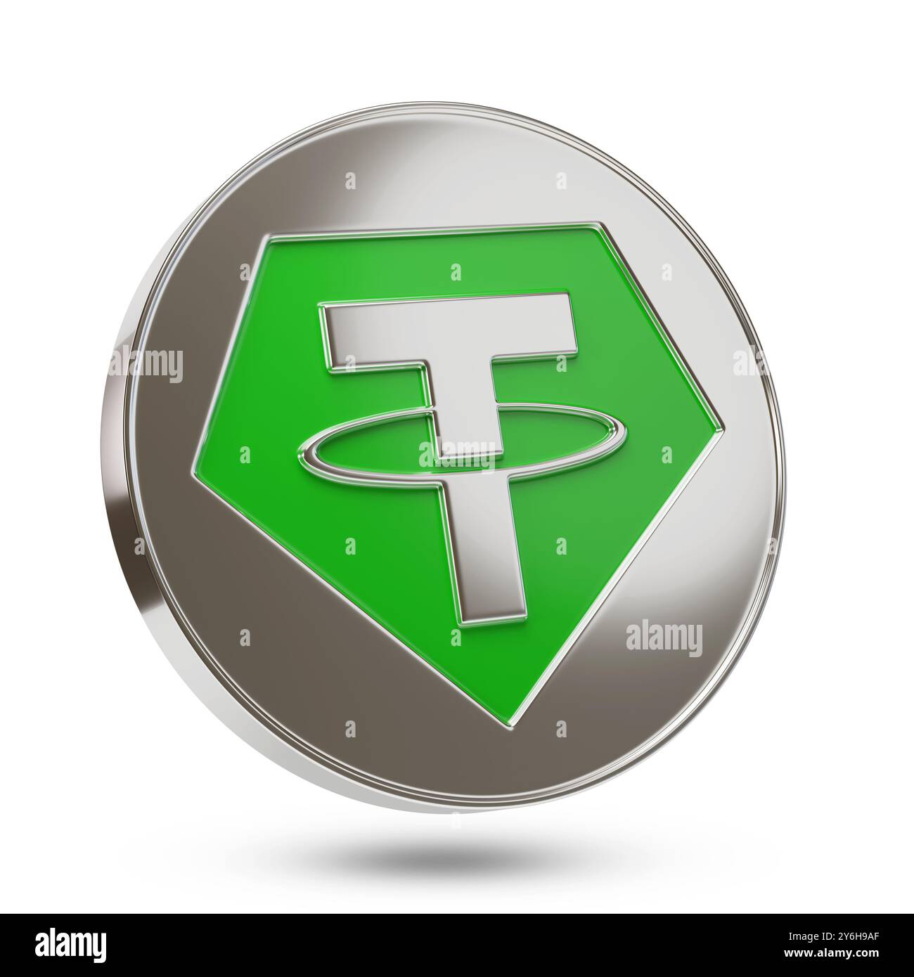 Tether USDT coin isolated on white background with copy space. 3d ...