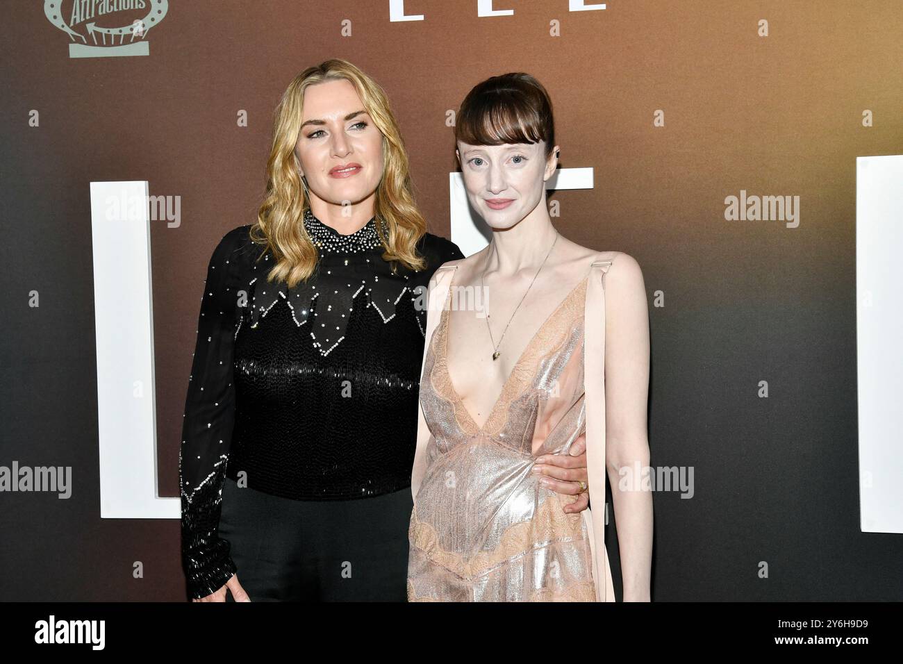 Kate Winslet, left, and Andrea Riseborough attend the special screening ...