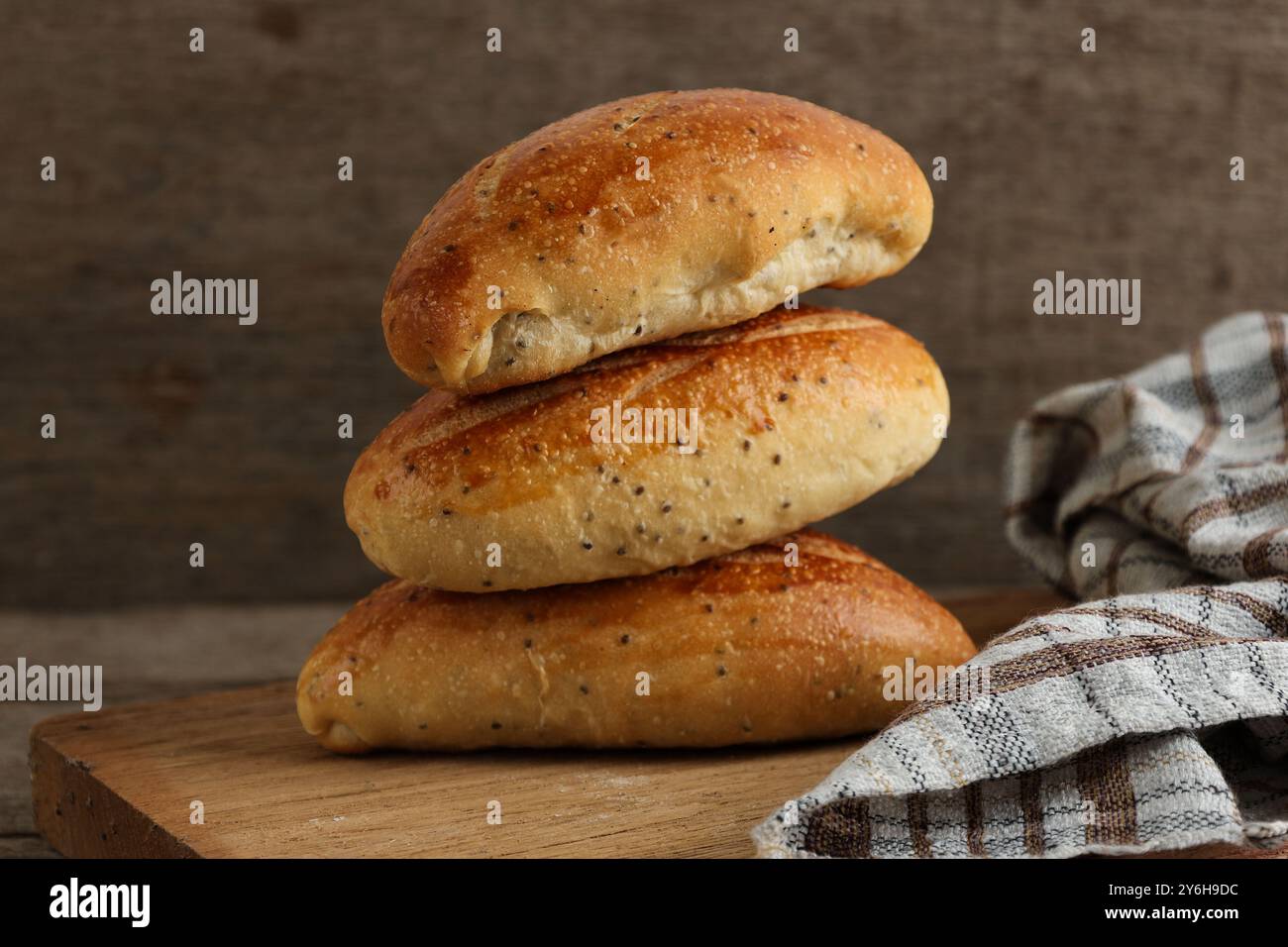 Stacked Fresh Homemade Sourdough Small Bread with Poppy Seed Stock ...