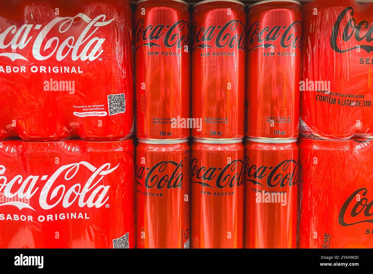 Sao Paulo SP Brazil. September 13, 2024. A lot of Coca Cola cans, on a ...