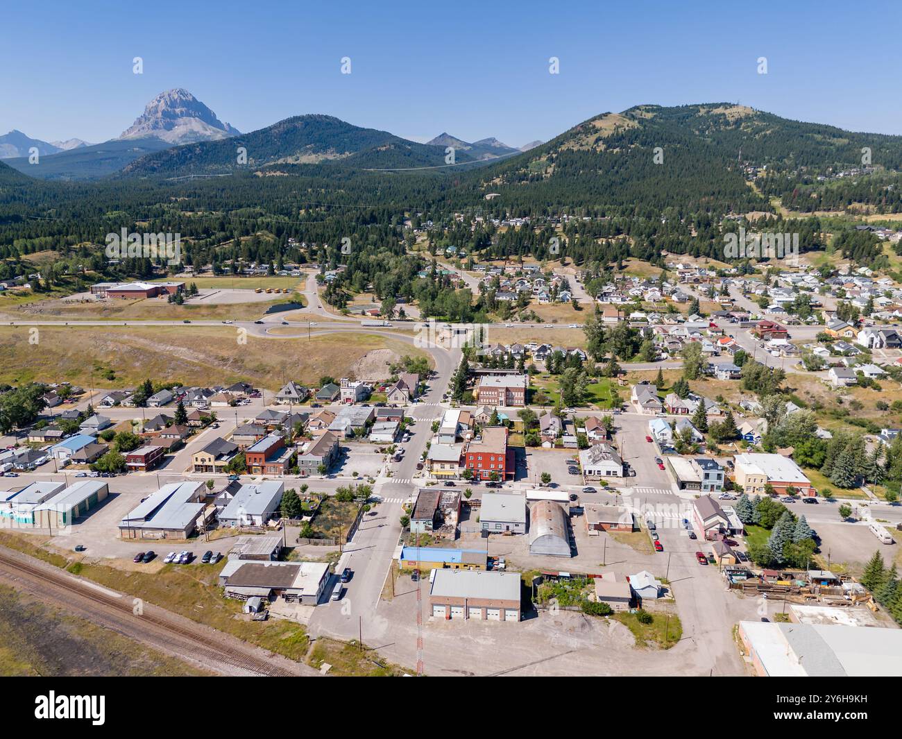 Coleman Alberta Canada, July 24 2024: Aerial old coal mining town ...