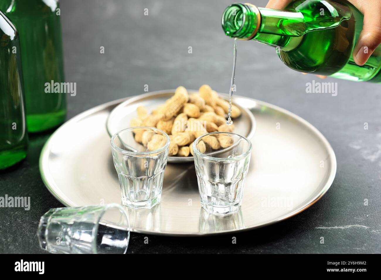 Pouring Soju Water Korean Alcohol to Small Glass, Korean Drinking ...