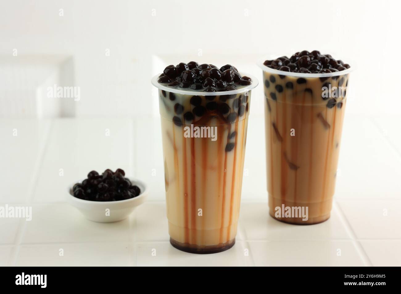 Two Plastic Cup of Taiwan Boba Milk Tea on White Background Stock Photo ...