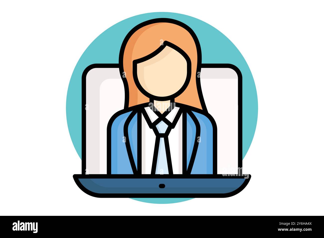 Online class colored outline icon. teacher in laptop. icon related to ...