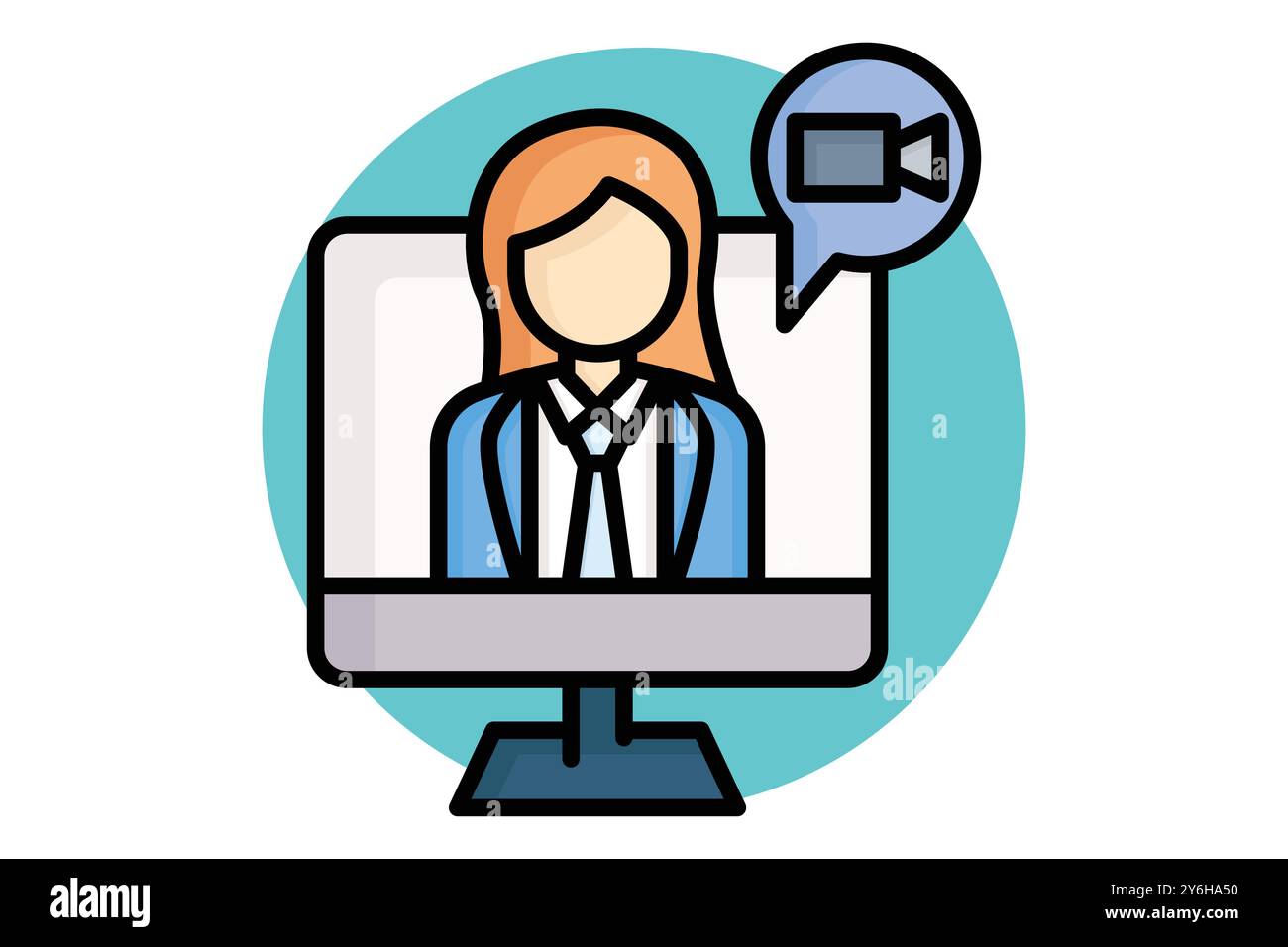 Webinar colored outline icon. monitor with teacher and video sign. icon ...