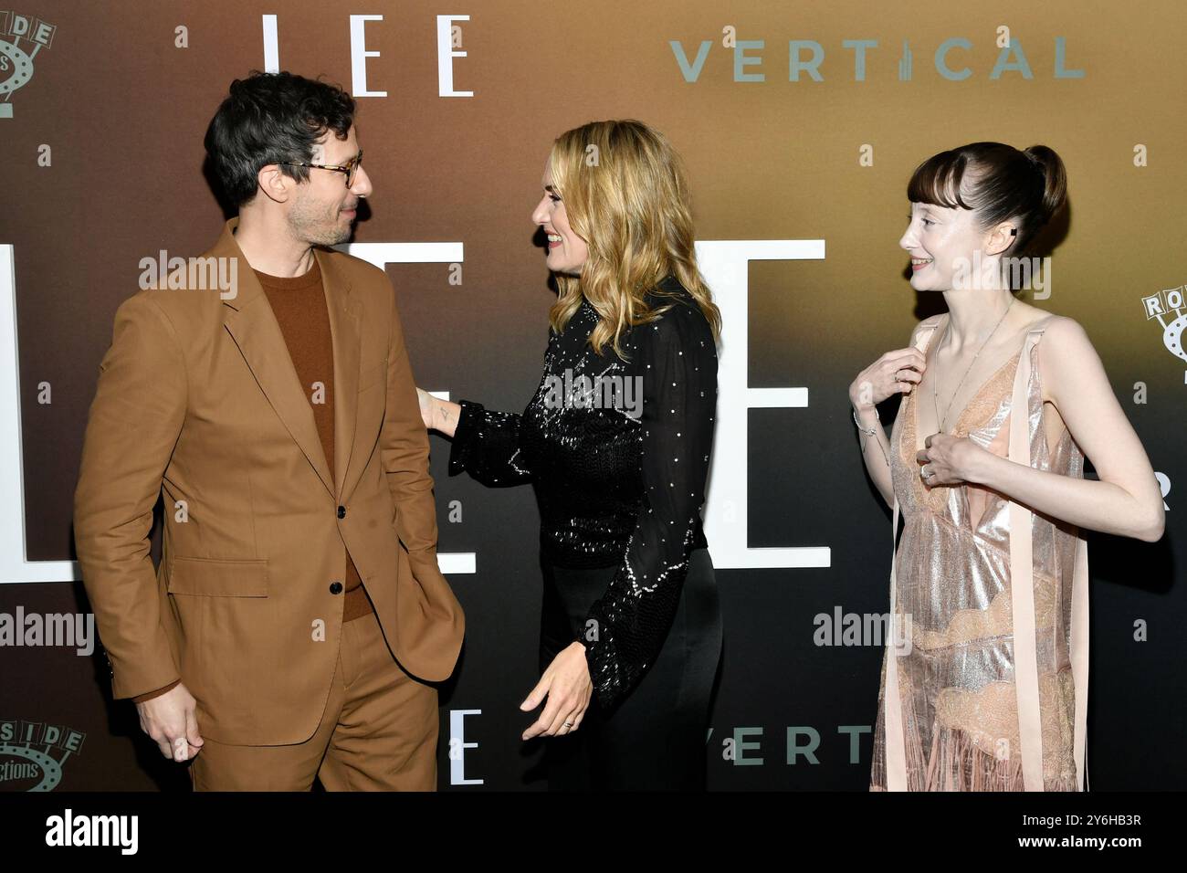 Andy Samberg, from left, Kate Winslet, and Andrea Riseborough attend ...