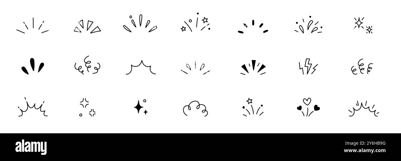 Line confetti exclamation icon elements. Hand drawn confetti explosion ...