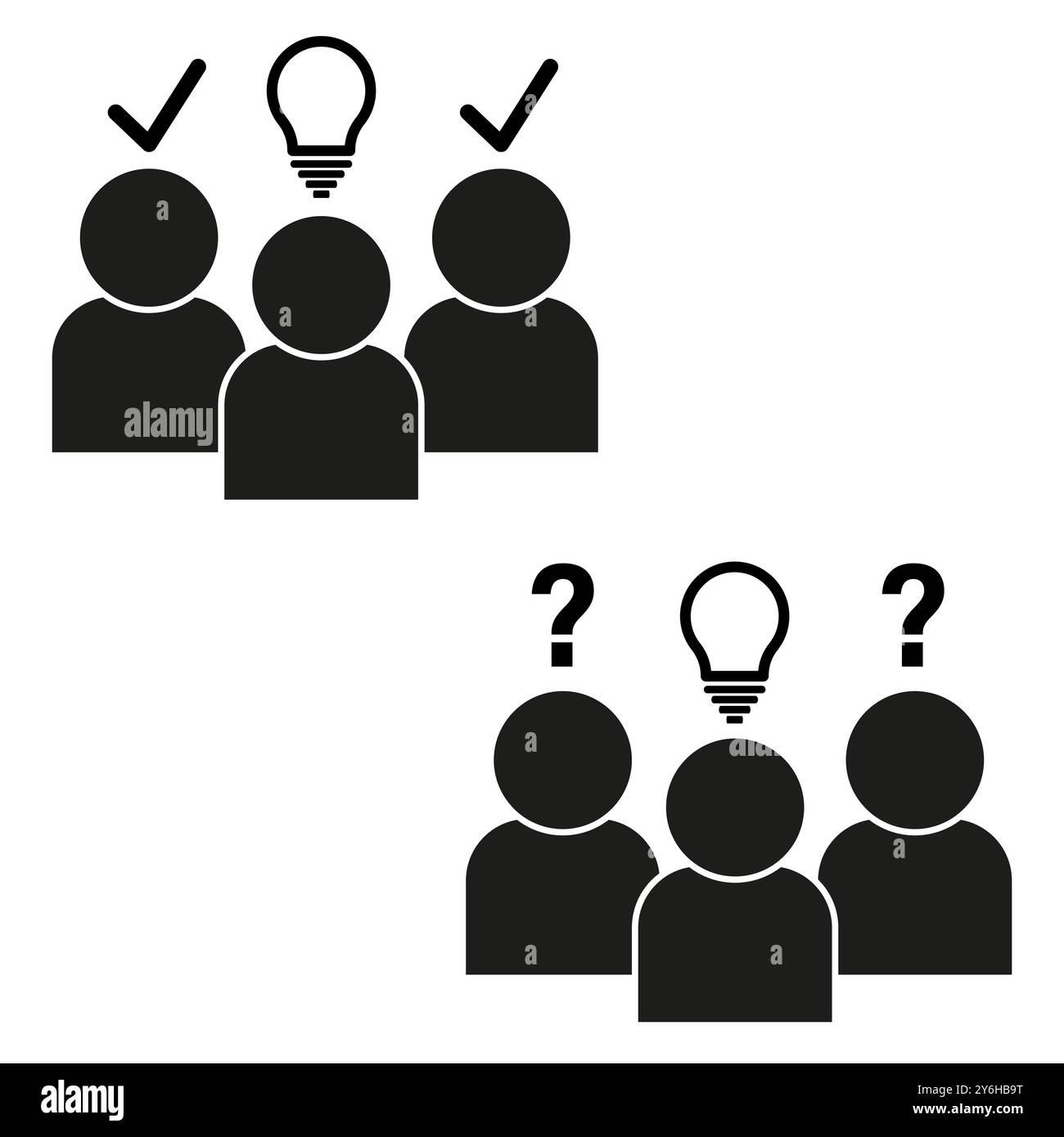 Idea generation icon. Teamwork solution symbol. Group question marks. Vector decision graphic ...