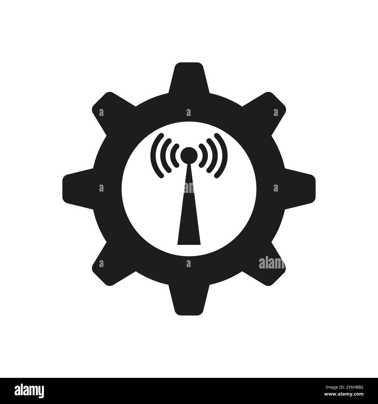 Signal tower icon. Gear and antenna symbol. Wireless communication ...