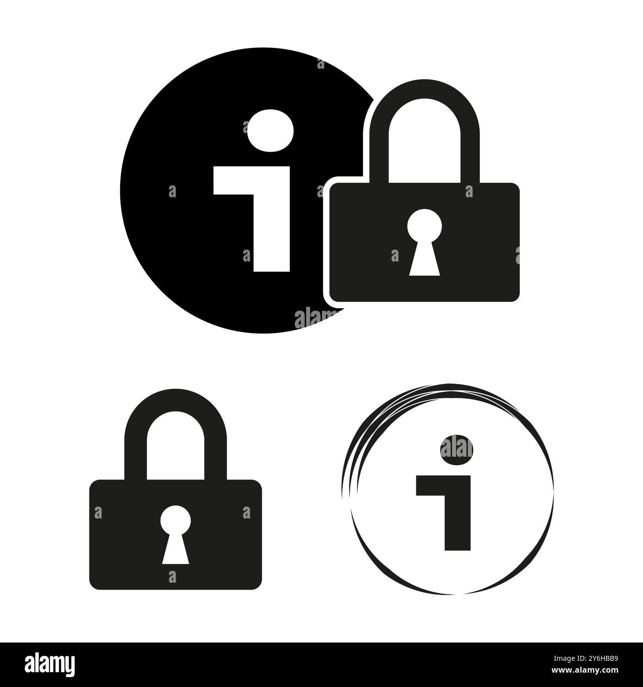 Information and lock icons. Abstract vector security symbols. Black and ...