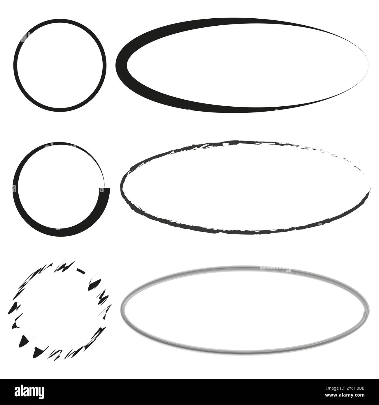 Oval frame set. Circular outline graphics. Grunge oval shapes. Vector ...