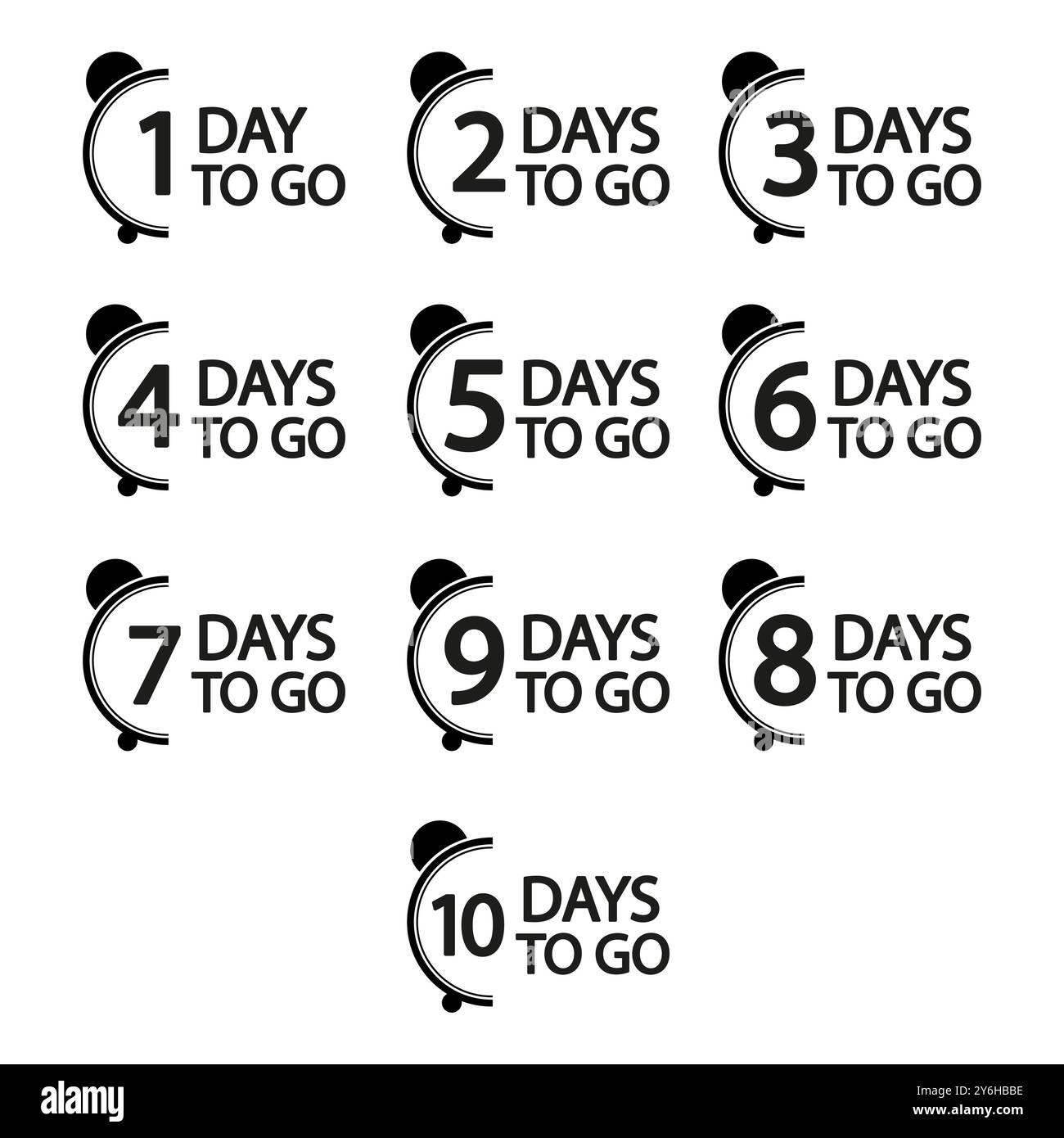 Countdown timer collection. Number one to ten. Bold days to go text ...