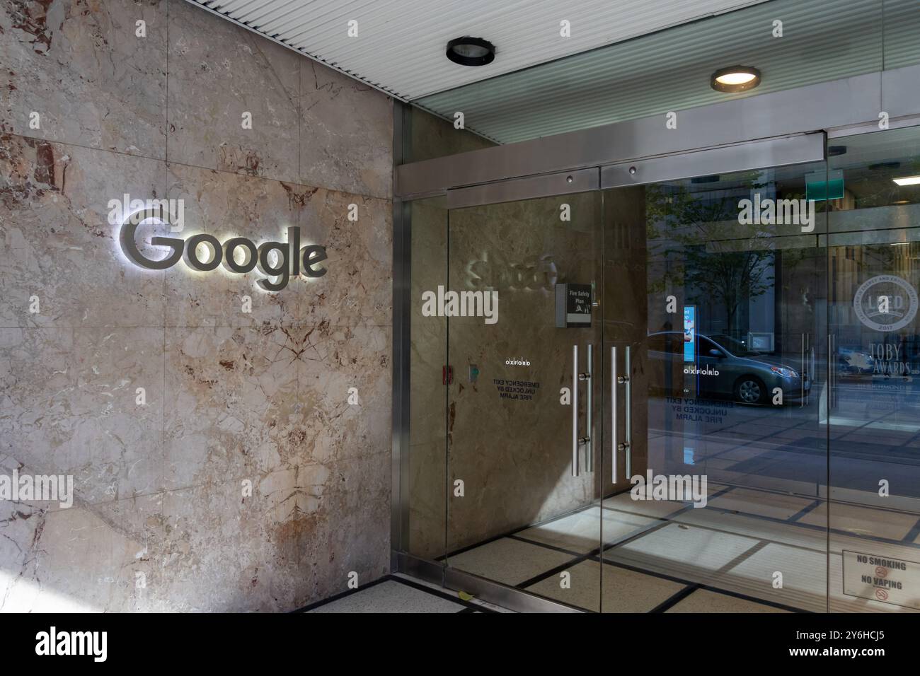 The Google logo at the entrance to Google Toronto office on Richmond St ...