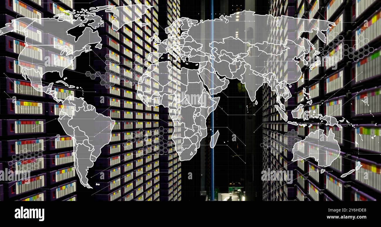 Image of world map over server room Stock Photo - Alamy