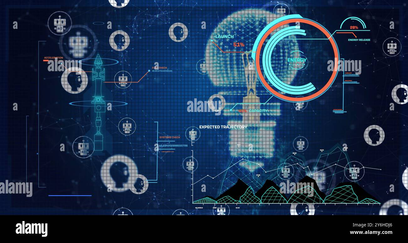 Image of circular scanner over light bulb, processing data, chatbot and people icons Stock Photo ...