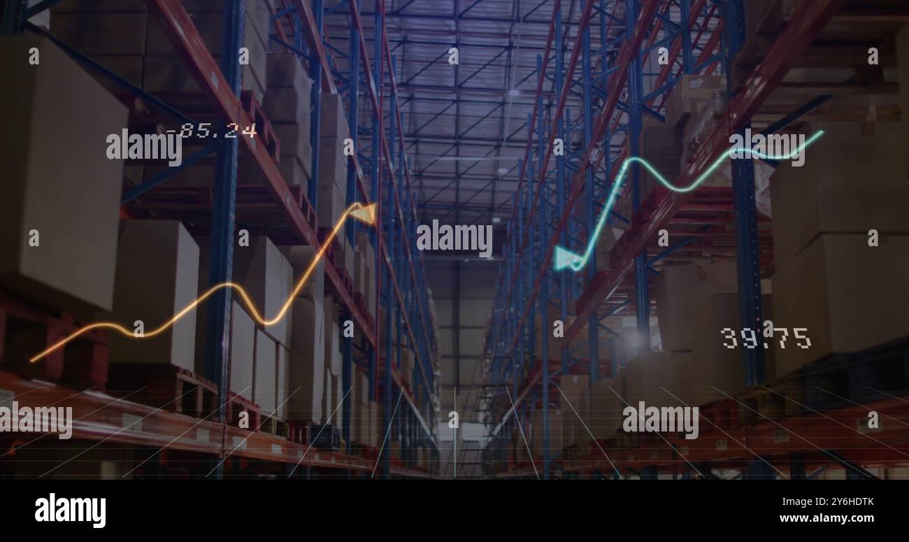 Image of financial data processing over warehouse Stock Photo - Alamy