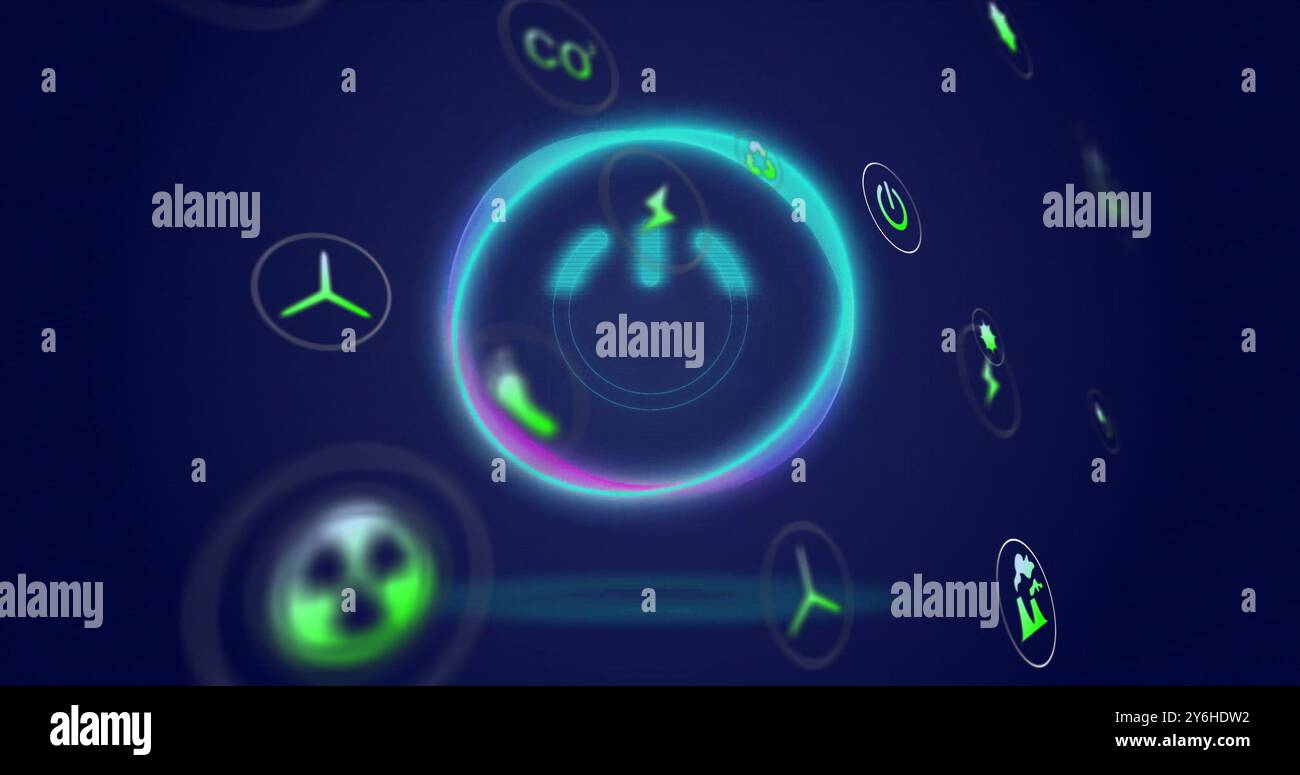 Power button and energy icons image over dark blue background Stock ...