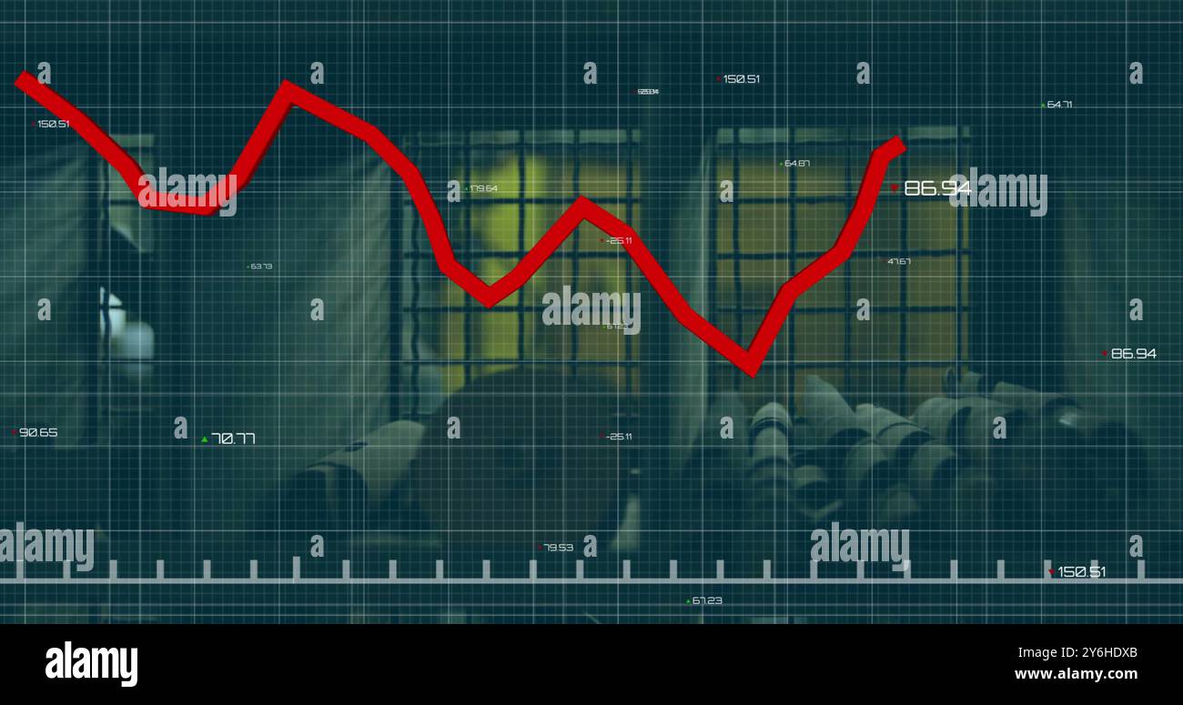 Red declining graph image over industrial factory background Stock ...