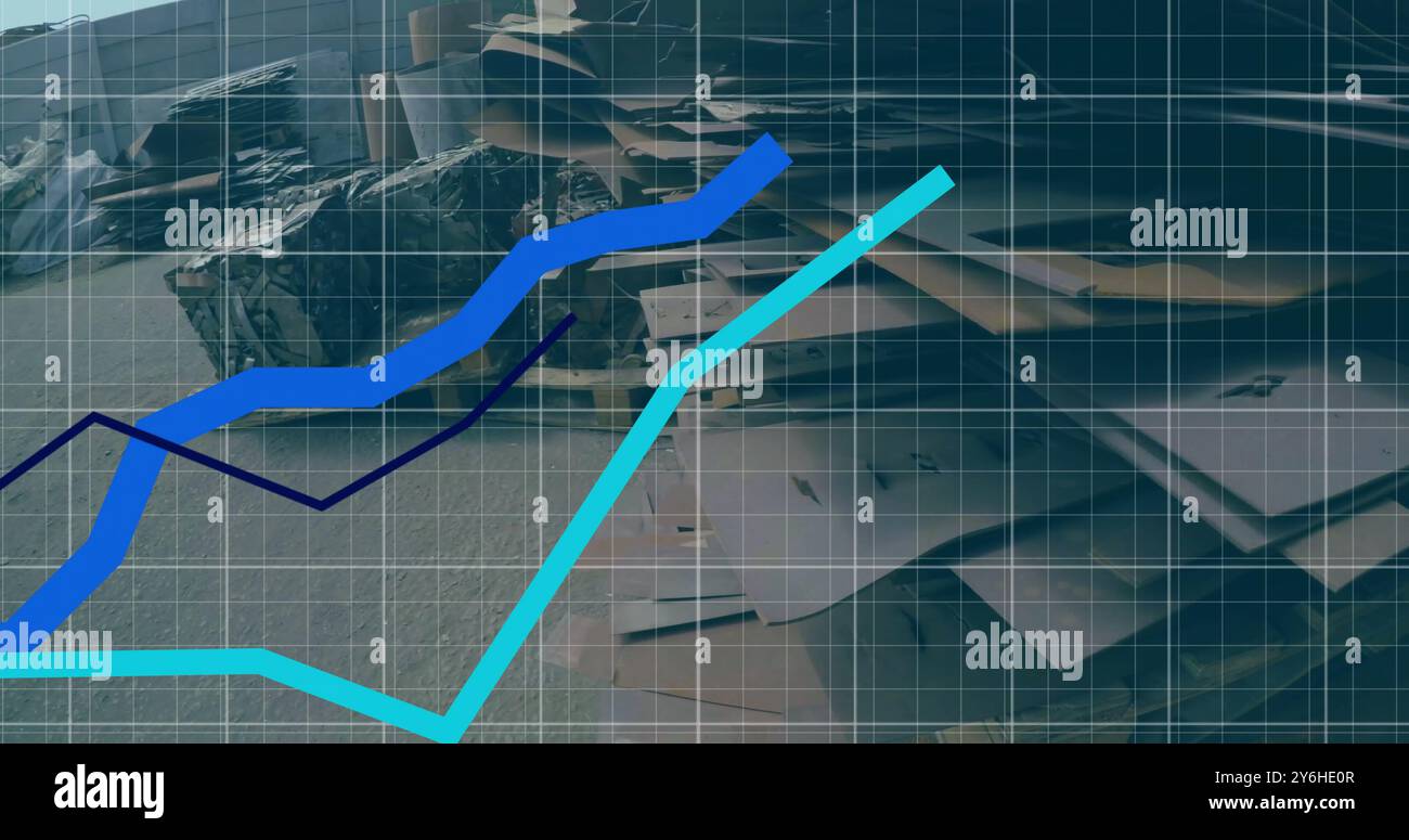 Grid and arrow image over aerial view of modern architectural building ...