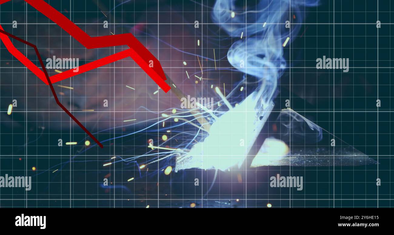 Welding sparks and smoke image over grid background Stock Photo - Alamy