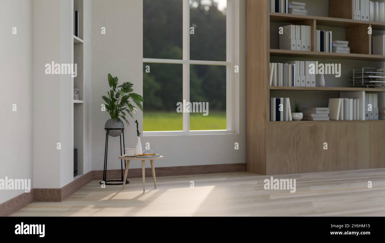 An indoor corner in a contemporary minimalist home corridor featuring a ...