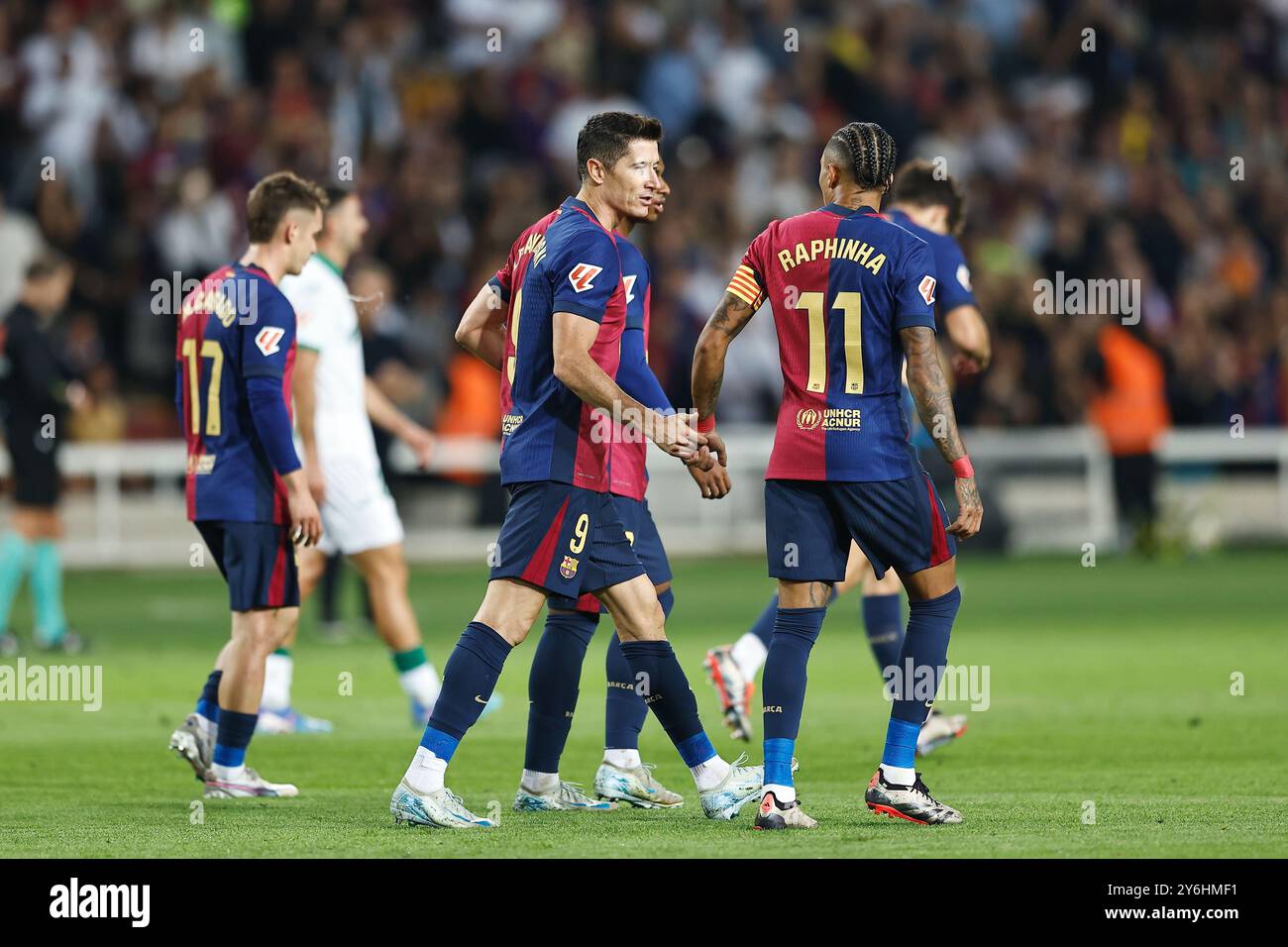 Goal celebration robert lewandowski of barcelona cf hi-res stock ...