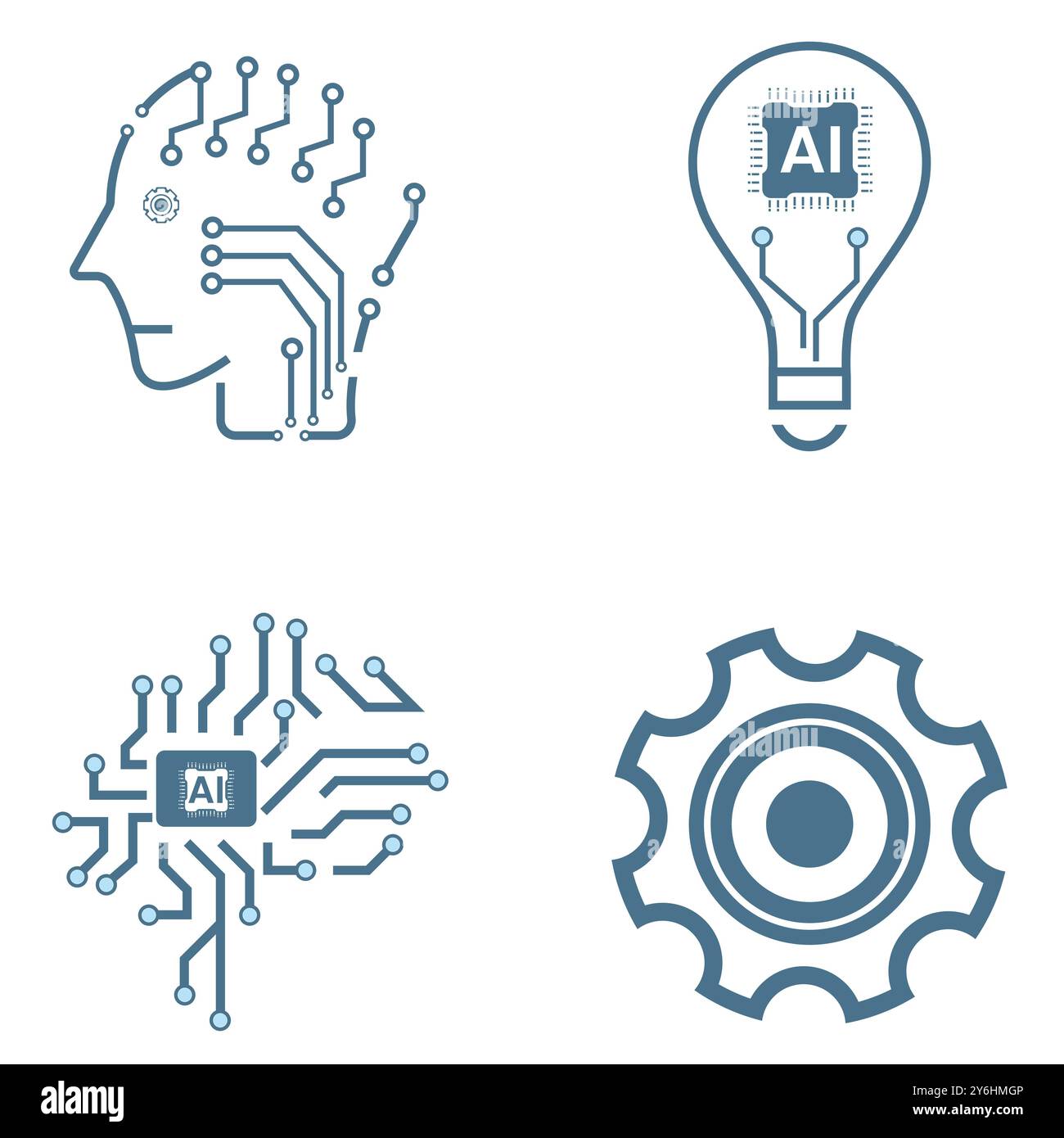 Groups of 4 Artificial intelligence line icons, Four AI for technology ...