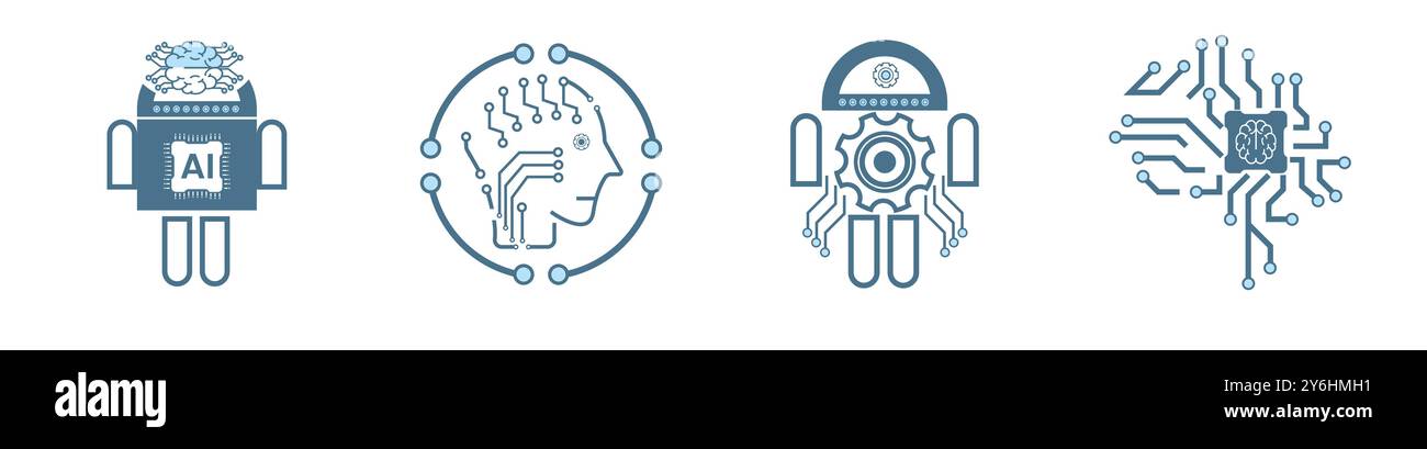 Set of 4 Artificial intelligence line icons, Four AI for technology ...