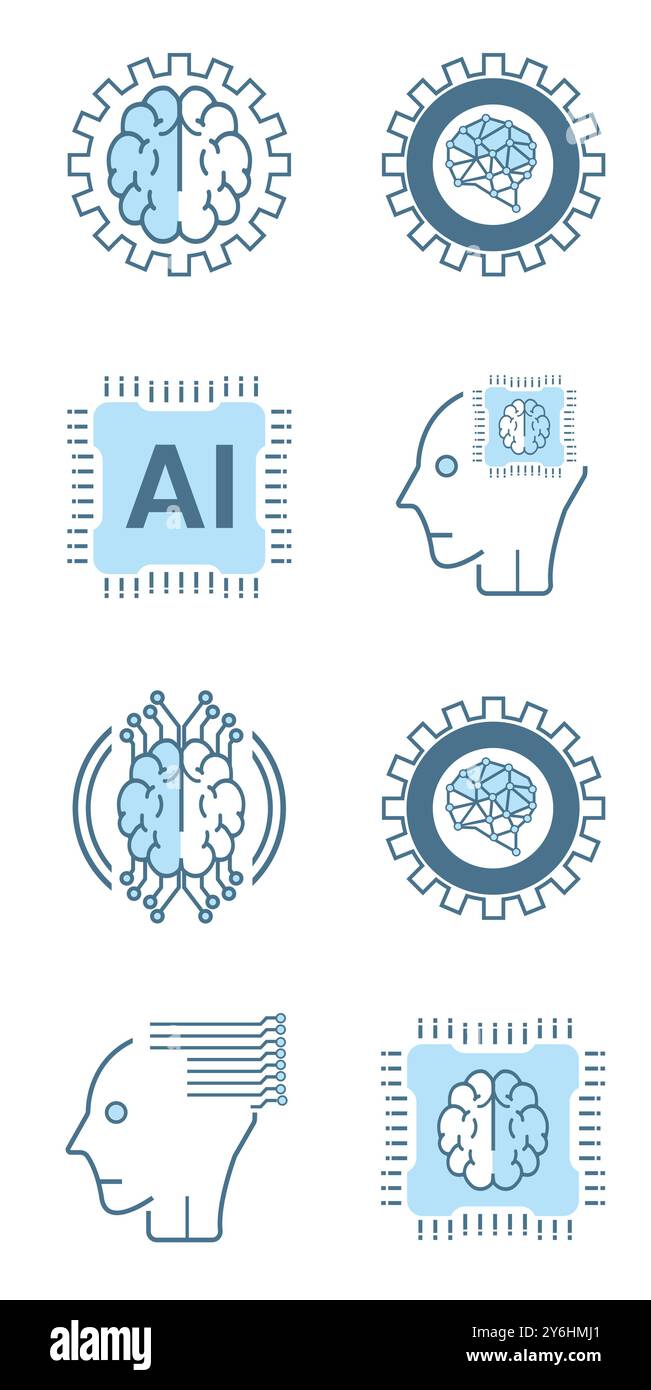 AI icons, symbols. Set of Eight Artificial intelligence lined style ...