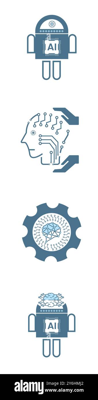 Set of Four Artificial intelligence line icons, Four AI for technology ...