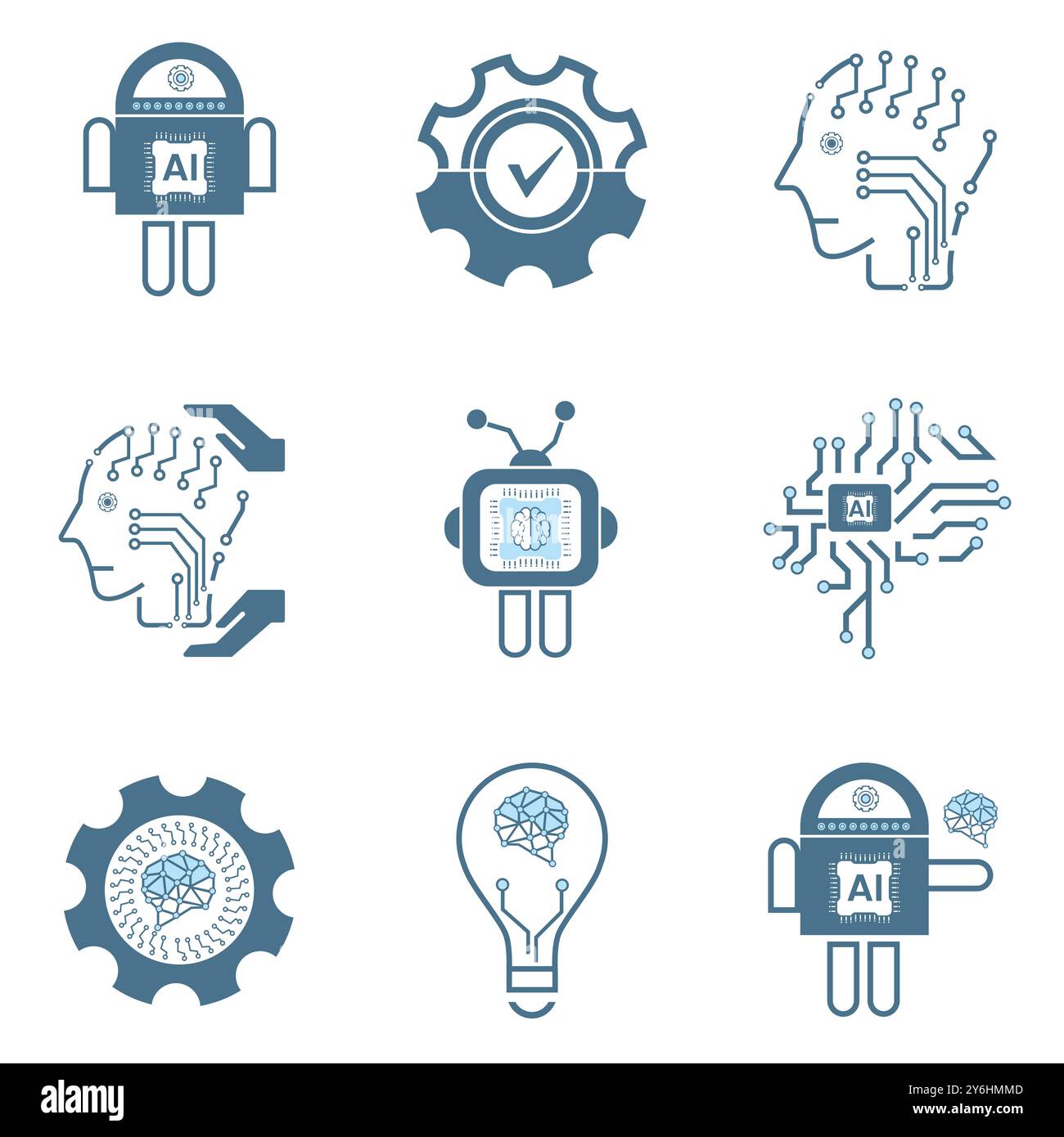 Set of 9 AI icons, symbols. Groups of Artificial intelligence line ...