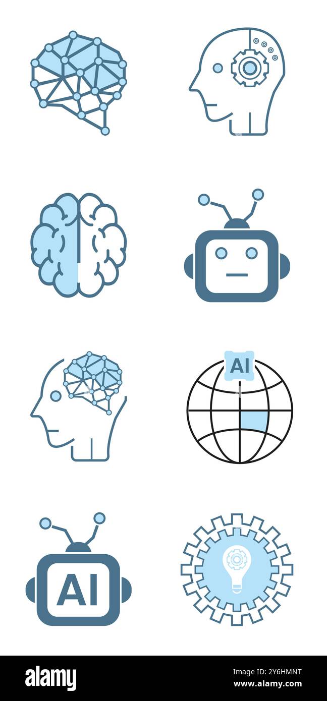 Group of 8 AI icons, symbols. Set of Artificial intelligence lined ...