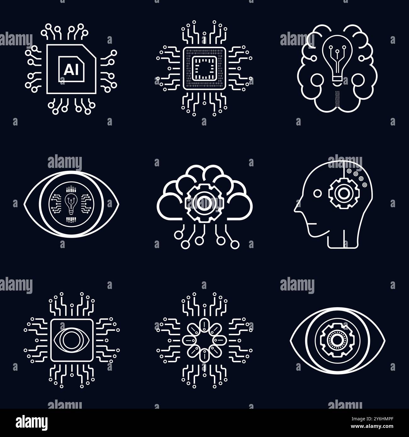 Set of 9 icons, symbols for AI concept vector, illustration design ...