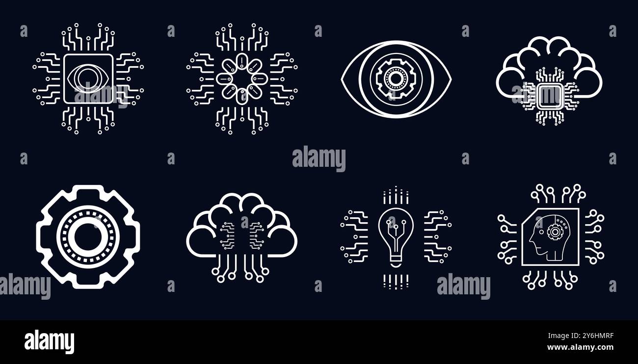 A group of AI technology concept vector, artificial intelligent icons ...