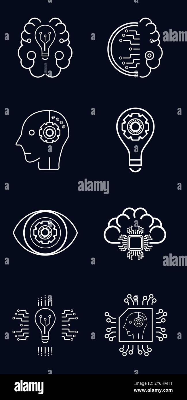 AI group of icons and A group of AI technology concept vector styles ...