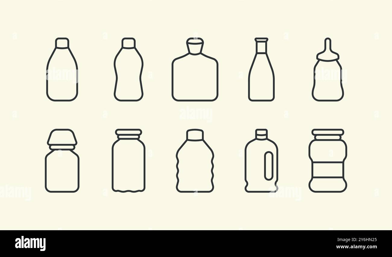Various style minimalist empty bottle and jar line illustration icon ...