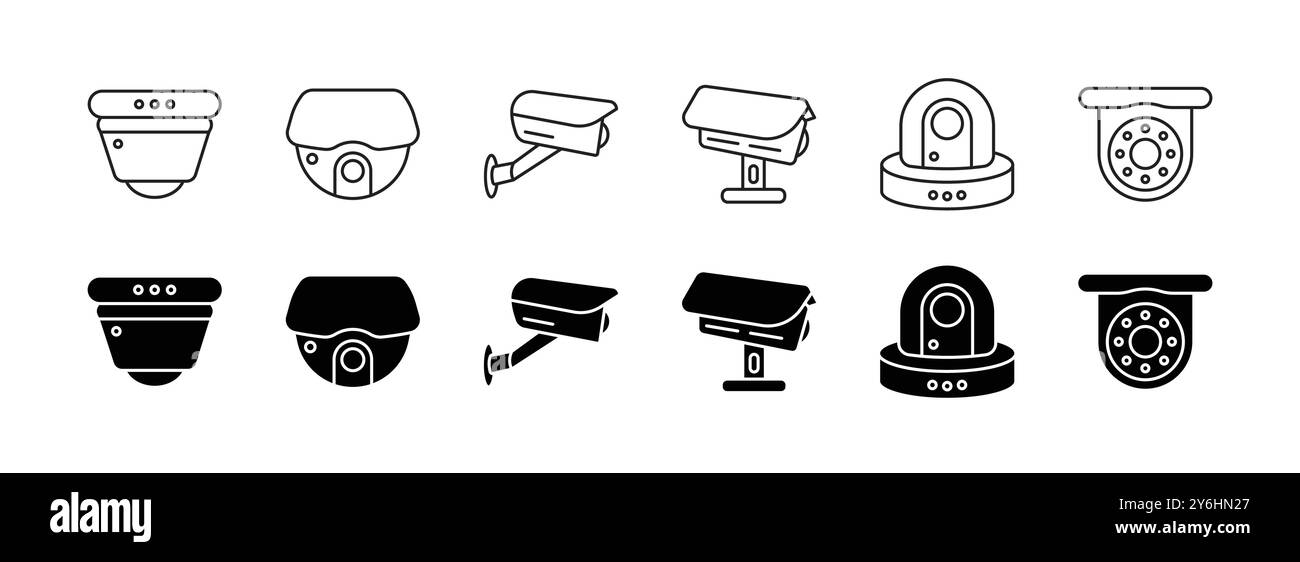 Outline and field surveillance cctv camera icon set Stock Vector Image ...
