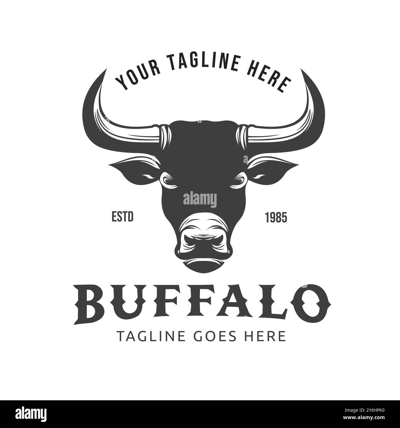 Buffalo Head Design with Horns in Retro Vintage Style. Sports Club Logo ...