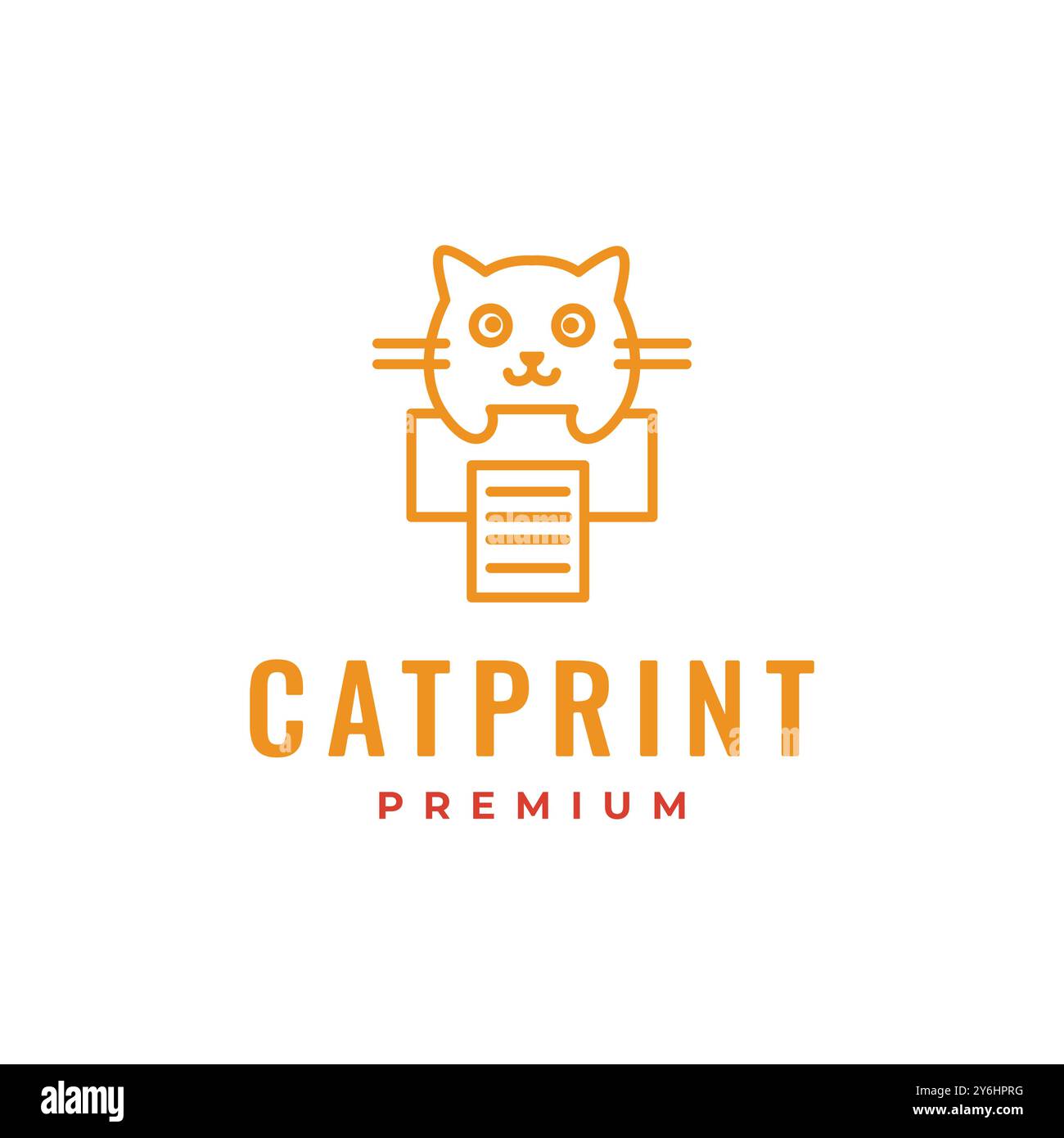 cat with paper printer cute modern mascot cartoon character simple line ...