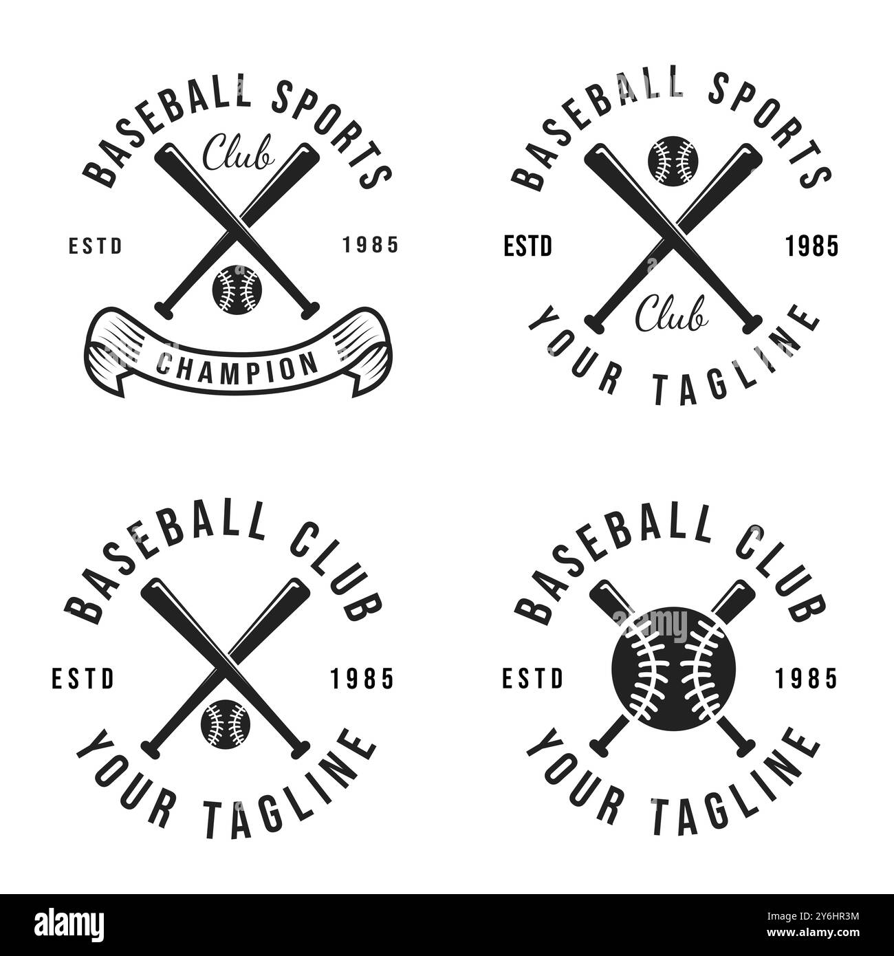 Vintage Classic Baseball Club Design Set with Crossed Bats and Balls ...