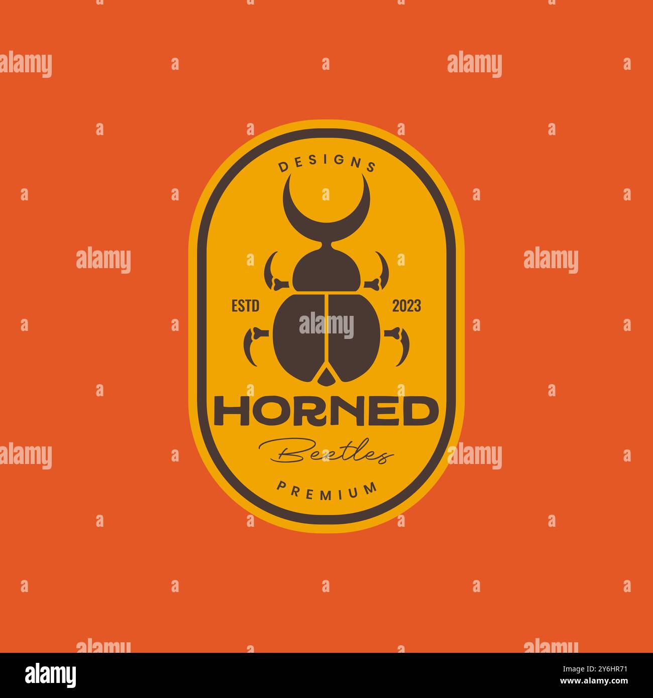 animal insect horned beetle vintage badge insignia colored logo design ...