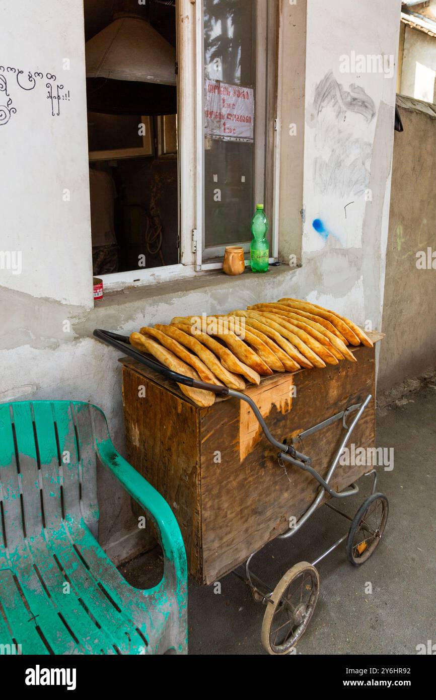 Tbilisi, Georgia - 10 AUG, 2024: Pile of traditional Georgian bread ...