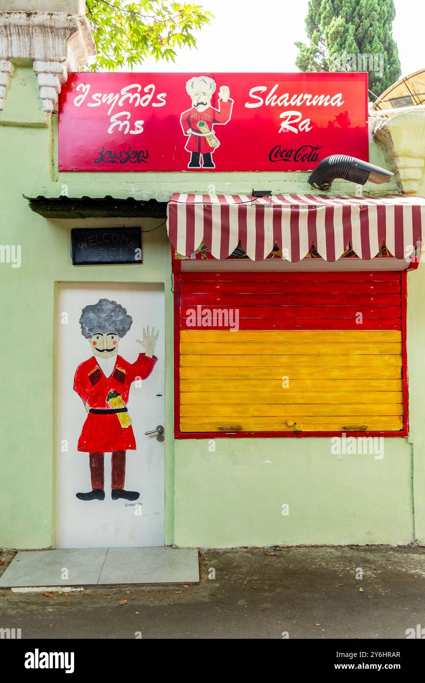 Tbilisi, Georgia - 10 AUG, 2024: Small doner restaurant Ra Shaurma with ...