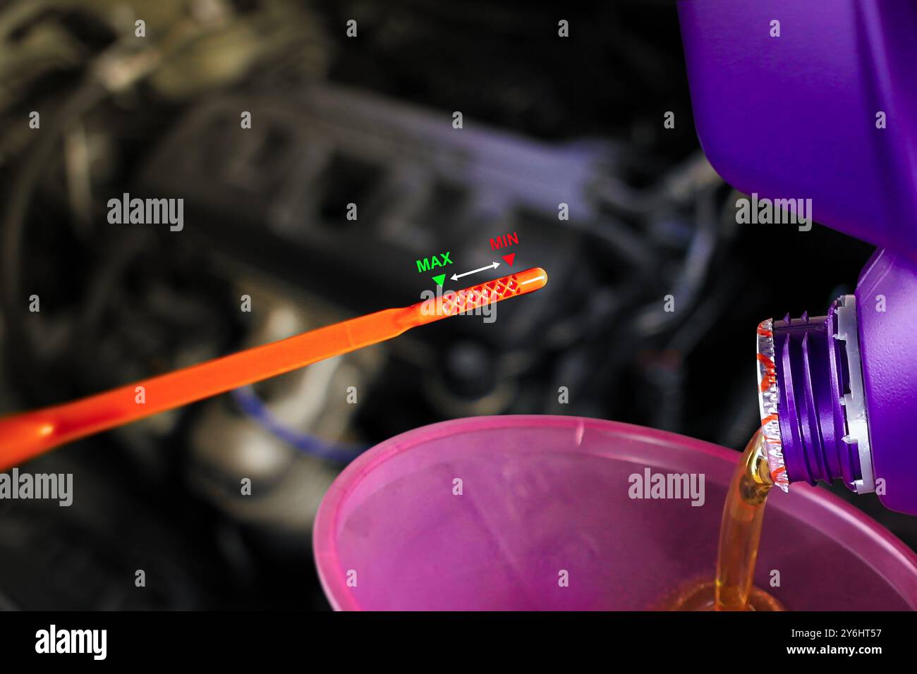 Maximum and minimum engine oil level indicators , oil dipstick with ...