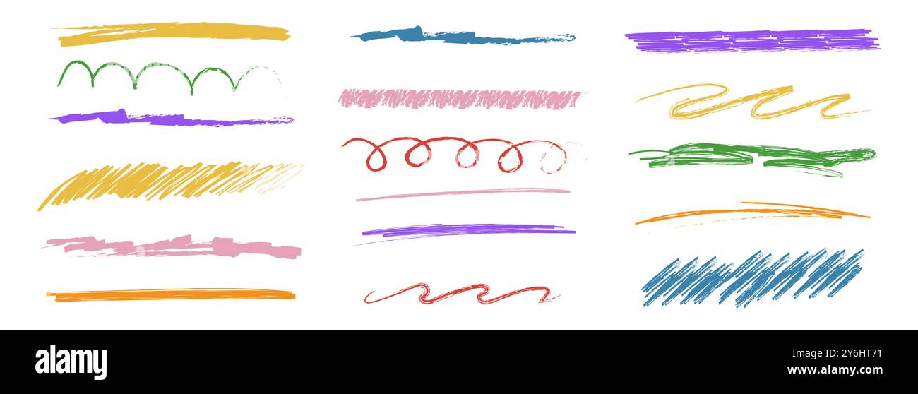 Chalk lines and squiggles, hand drawn doodle underlines thick line ...