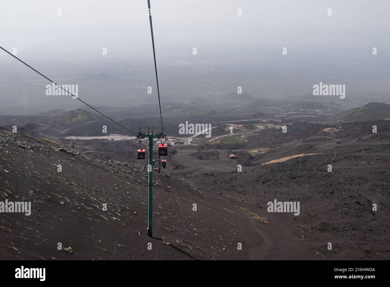 Mt. Etna Volcano cable car, panoramatic view Stock Photo - Alamy