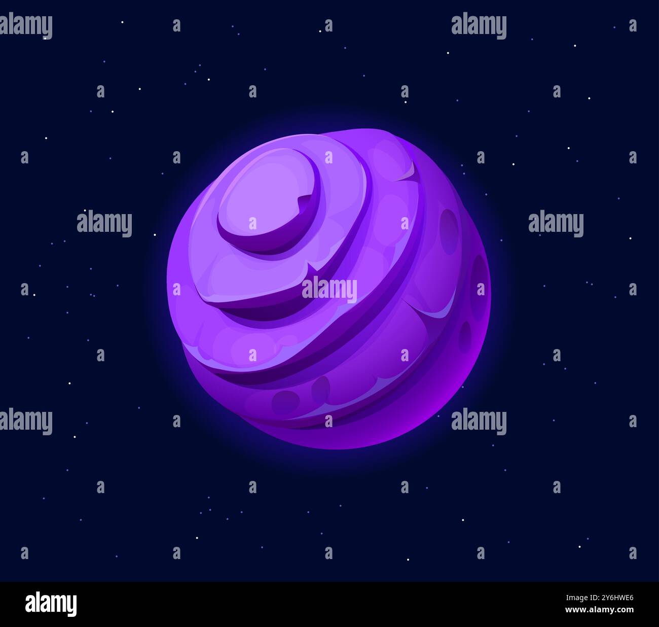 Cartoon fantasy purple galaxy alien space planet. Vector cosmic sphere ...