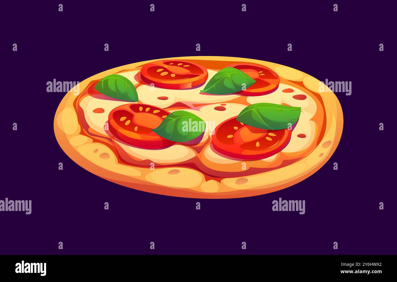 Cartoon pizza fast food meal. Isolated vector whole Italian pizza snack ...