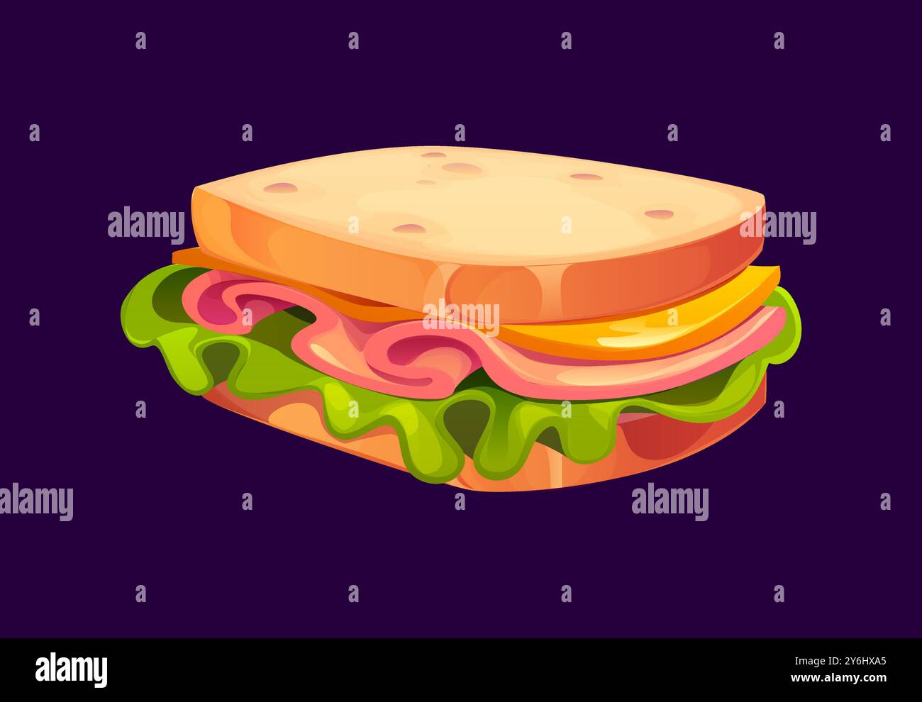 Cartoon sandwich with layers of lettuce, ham, cheese, and slices of ...